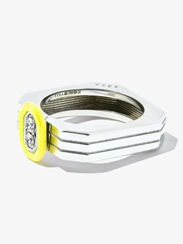 EERA 18k White Gold Diamond Enamel Ring