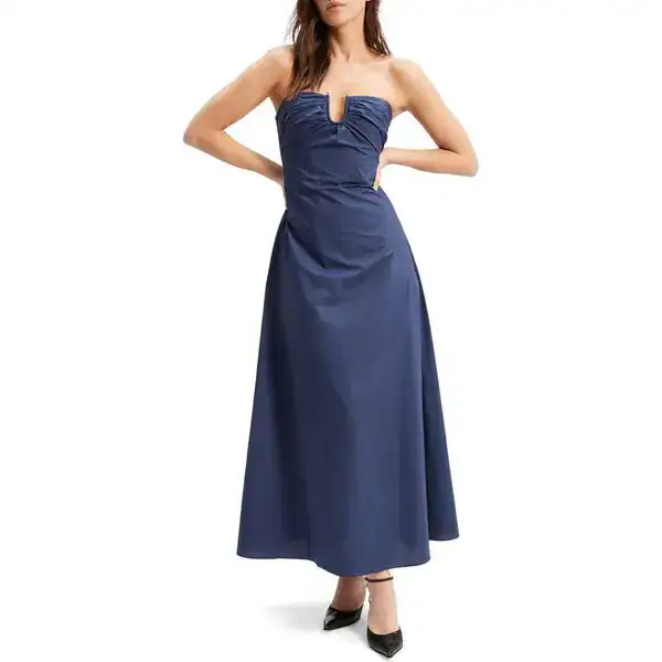 Bardot Lora Strapless Cotton Poplin Maxi Dress In Navy - 44% Off |  Editorialist