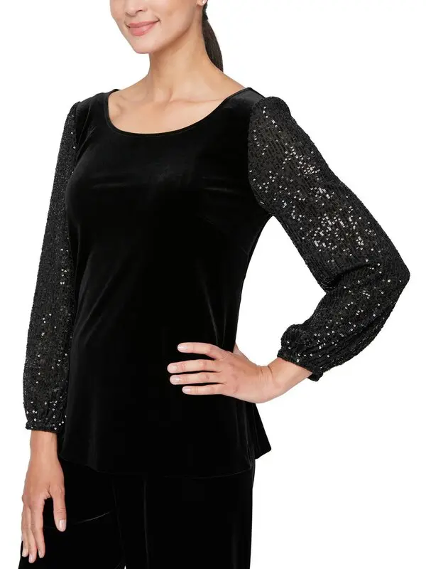 Buy Alex Evenings Velvet Sequined Blouse - Black At 28% Off | Editorialist