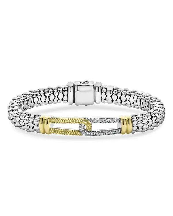 Lagos 18k Yellow Gold And Sterling Caviar Lux Diamond Loop Bracelet
