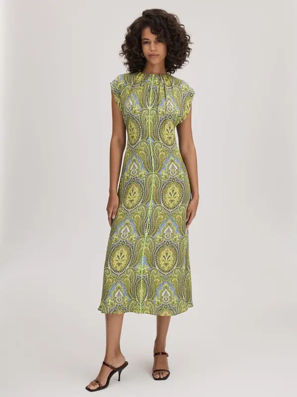 Florere Printed Tie Back Midi Dress In Lime/Green - 62% Off | Editorialist
