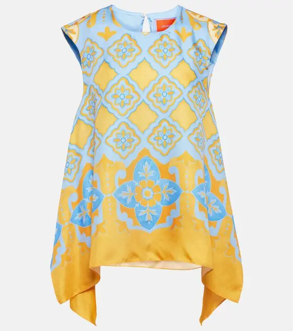 La DoubleJ San Carlo Printed Silk Twill Top - Blue