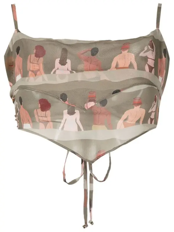 AMIR SLAMA Graphic-print Silk Cropped Top - Brown