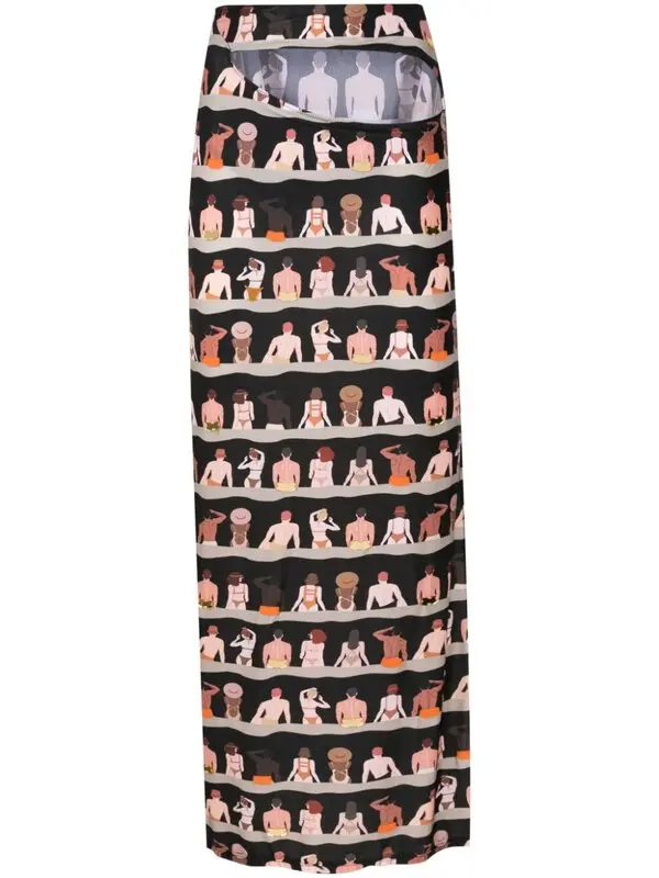 AMIR SLAMA Graphic Print Maxi Skirt - Black