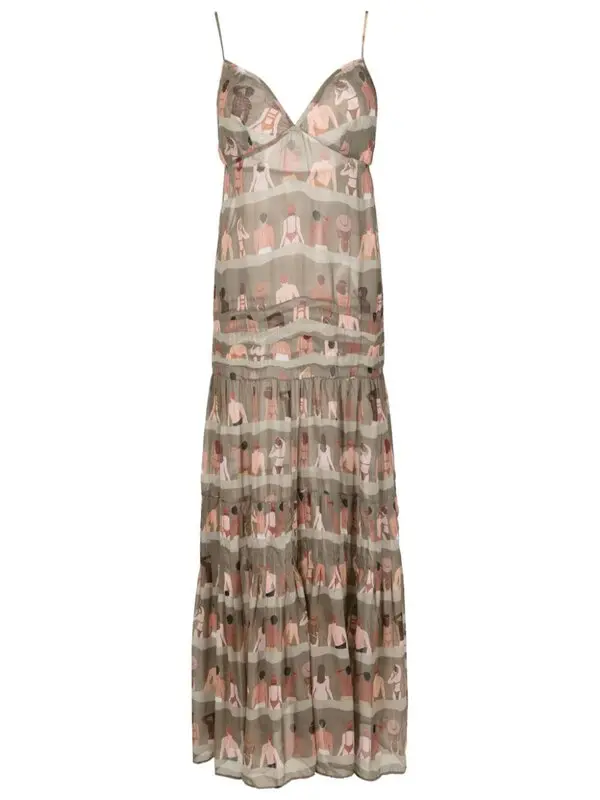 AMIR SLAMA Graphic-print Silk Maxi Dress - Green
