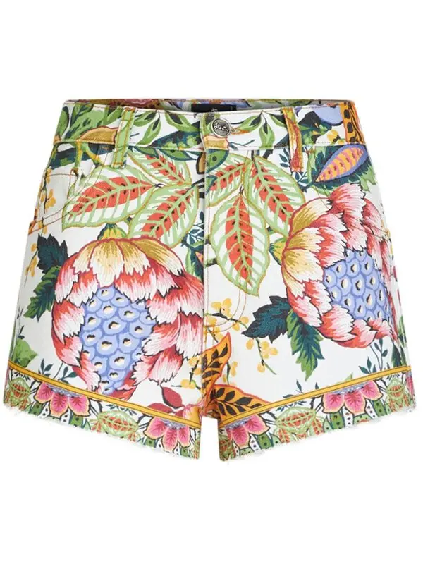 Etro Bouquet-print Denim Shorts