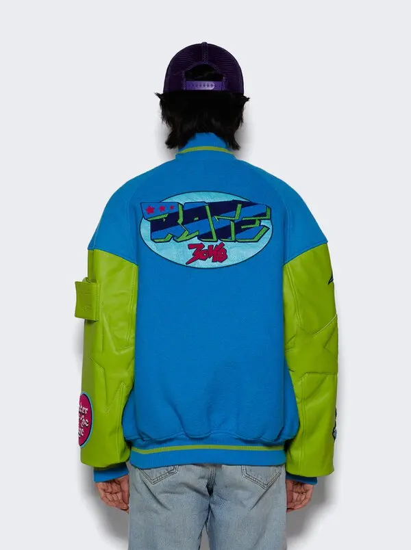 MEMBERS OF THE RAGE Oversize Varsity Jacket - Turquoise And Acid Lime ...