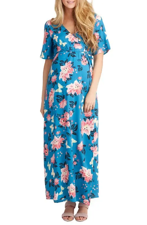 NOM MATERNITY Landon Maxi Wrap Maternity/nursing Dress