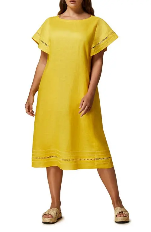Marina Rinaldi Bartolo Stitch Linen Dress - Yellow | Editorialist