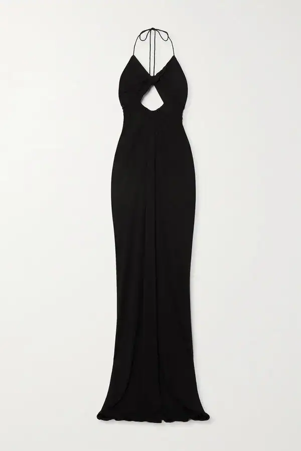 Saint Laurent Twist-Front Cutout Open-Back Stretch-Crepe Maxi Halterneck  Dress - Black | Editorialist