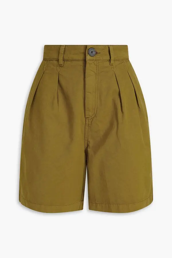Mara Hoffman Milo Pleated Cotton-twill Shorts - Army Green