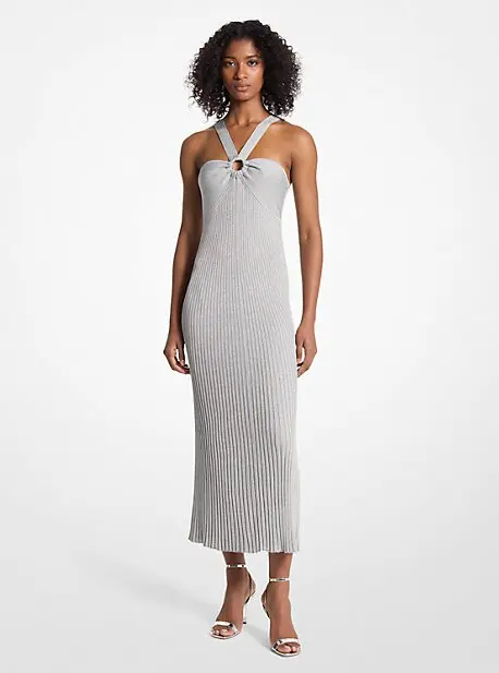 Michael Kors Metallic Knit Ring Halter Dress In Silver - 73% Off |  Editorialist