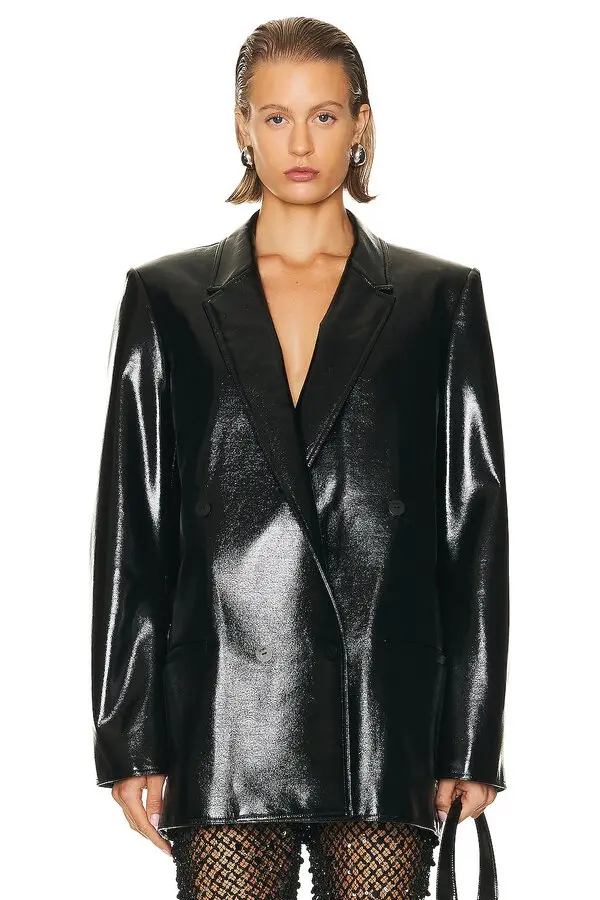 Lapointe Patent Faux Leather Boxy Double Breasted Blazer