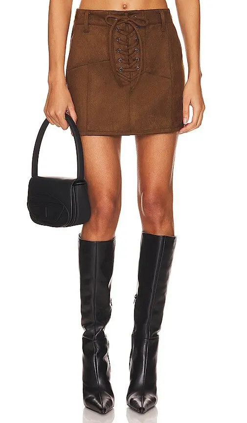 AFRM Benji Mini Skirt - Mocha Brown Suede