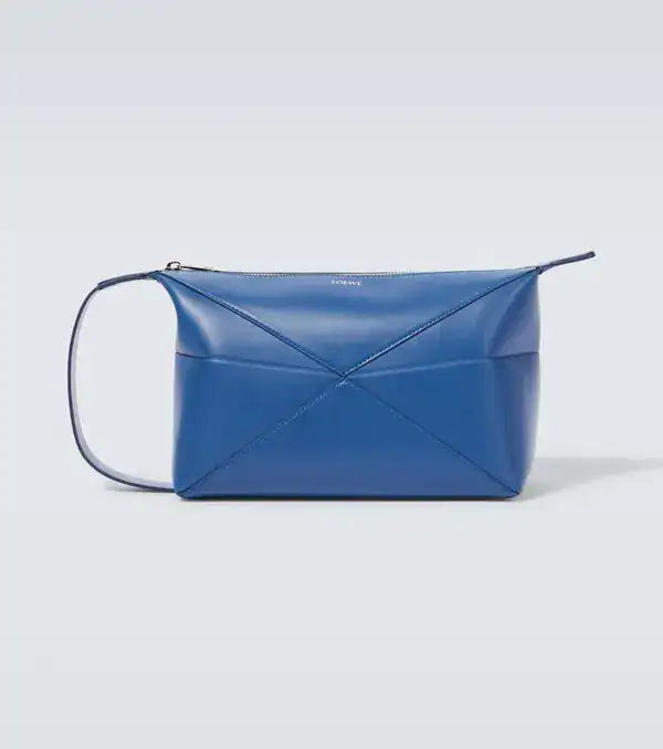 Loewe Puzzle Fold Leather Toiletry Bag - Blue | Editorialist