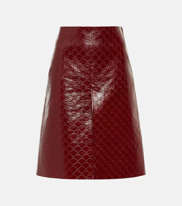 Gucci Gg Embossed Leather Midi Skirt