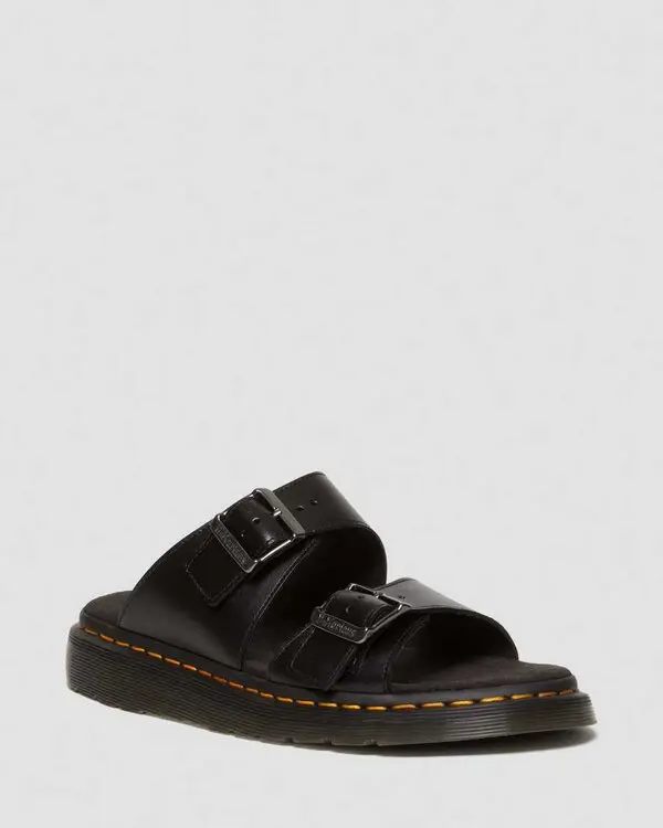 Dr. Martens Josef Analine Leather Buckle Slides - Black