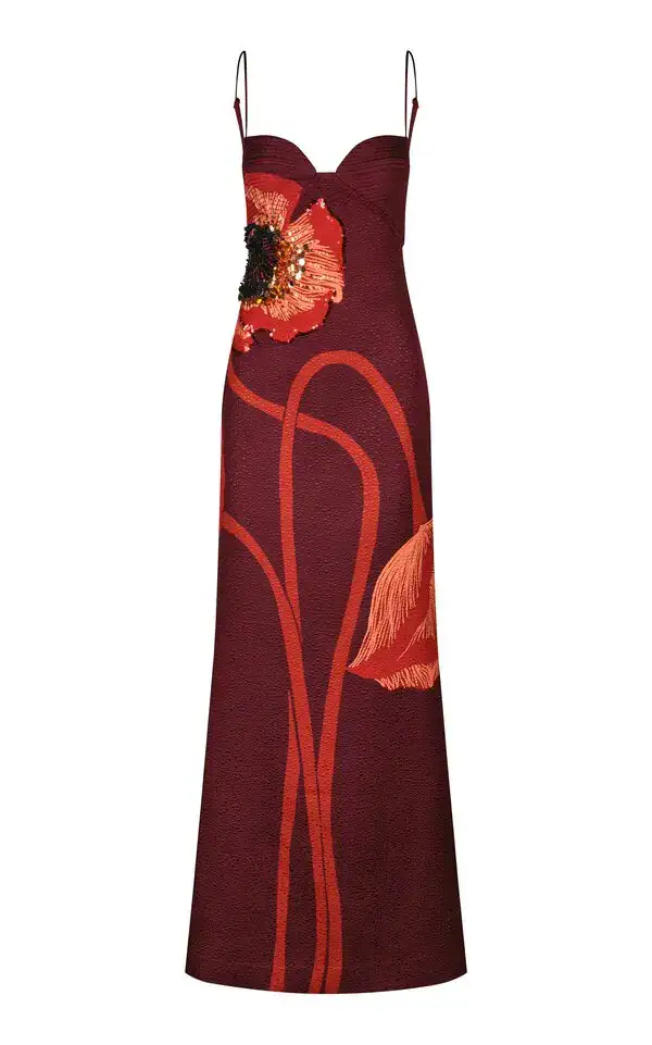 chinese dress ladies Alana Crimson Red Tiered Evening Maxi Dress M