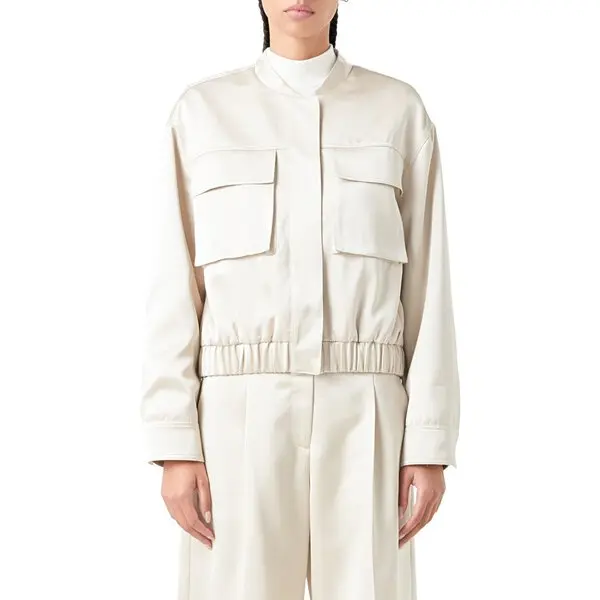 GREY LAB Cargo Pocket Satin Bomber Jacket
