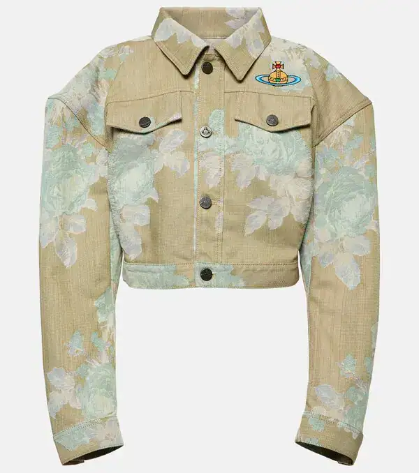 Vivienne Westwood Floral Cropped Denim Jacket In Green - 30% Off