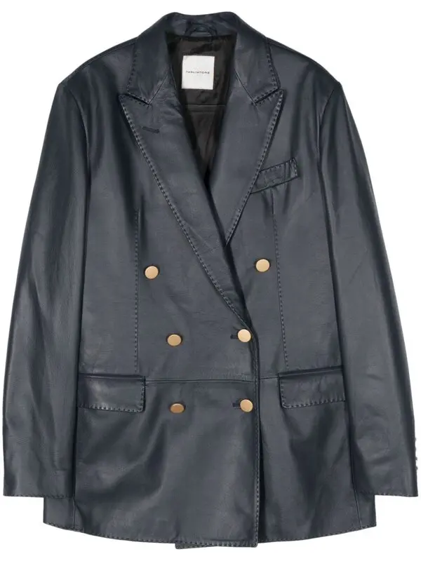 Tagliatore Josie Double-breasted Leather Blazer - Blue