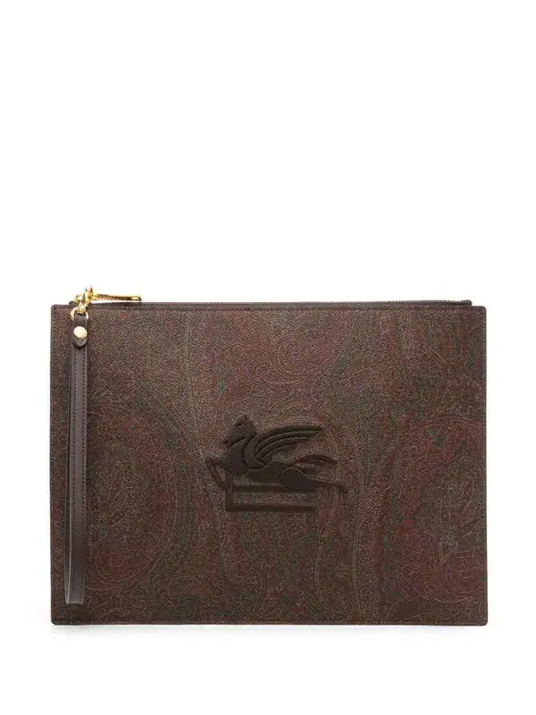 Etro Medium Jacquard Pouch With Apples - Brown | Editorialist