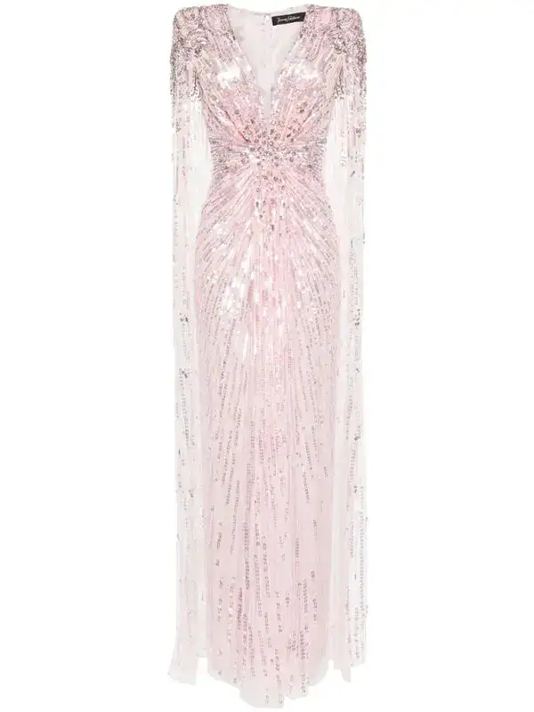 Jenny Packham Sequin Embellished Cape Gown In Pink 49% Off