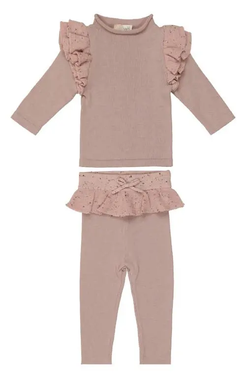 MANIÈRE Flecked Ruffle Long Sleeve Cotton Blend Top & Leggings Set