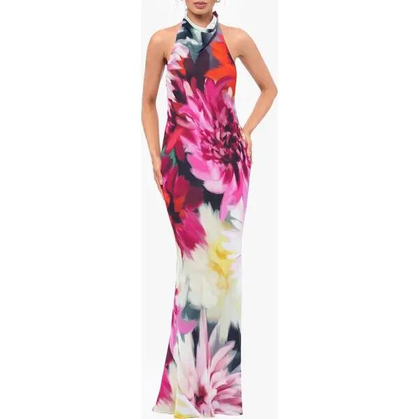 Betsy & Adam Floral Halter Gown