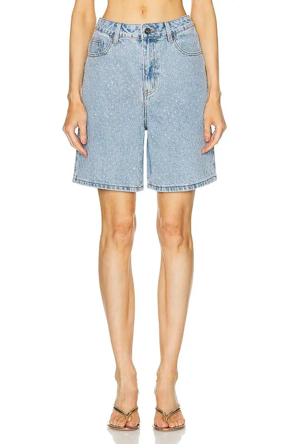 SELF-PORTRAIT Rhinestone Denim Shorts