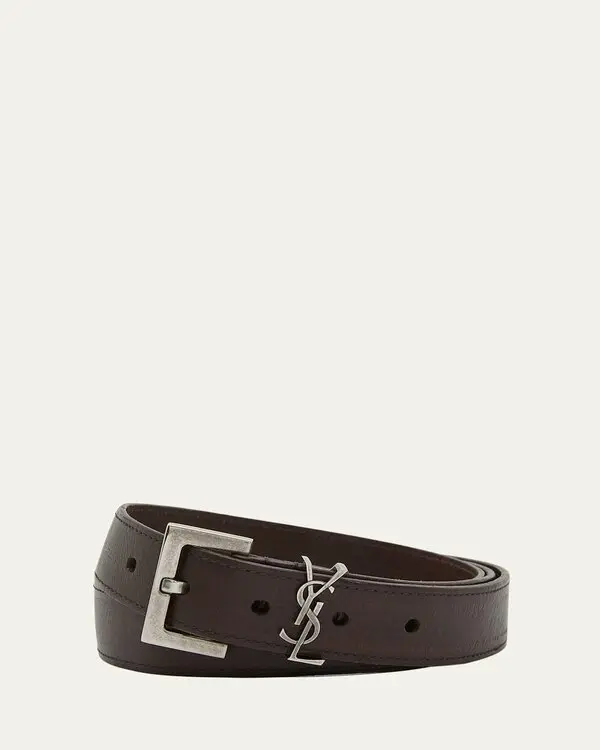 Saint Laurent Cassandre Calfskin Square-buckle Belt