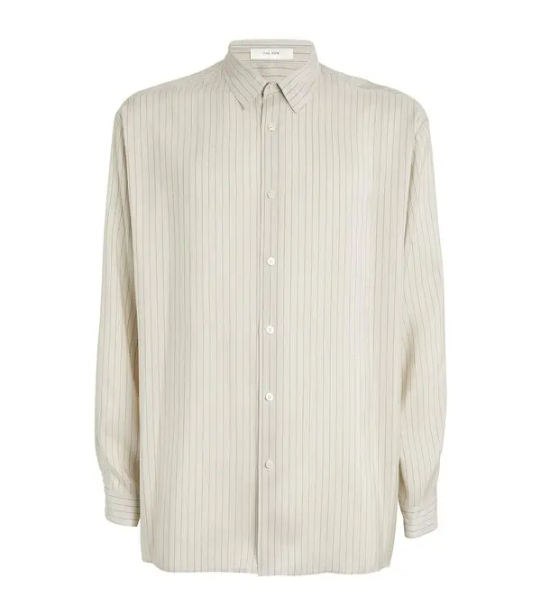 The Row Albie Striped Silk Shirt In Grey - 53% Off | Editorialist