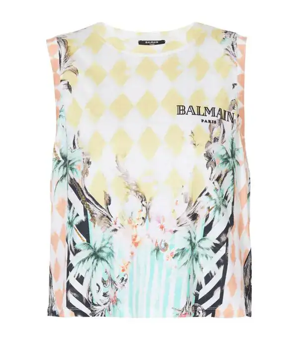 Balmain Baroque Print Tank Top Pink Editorialist