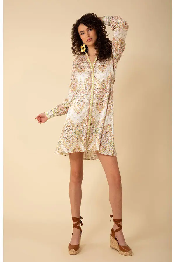 Hale Bob Kamila Charmeuse Shirtdress - Neutral