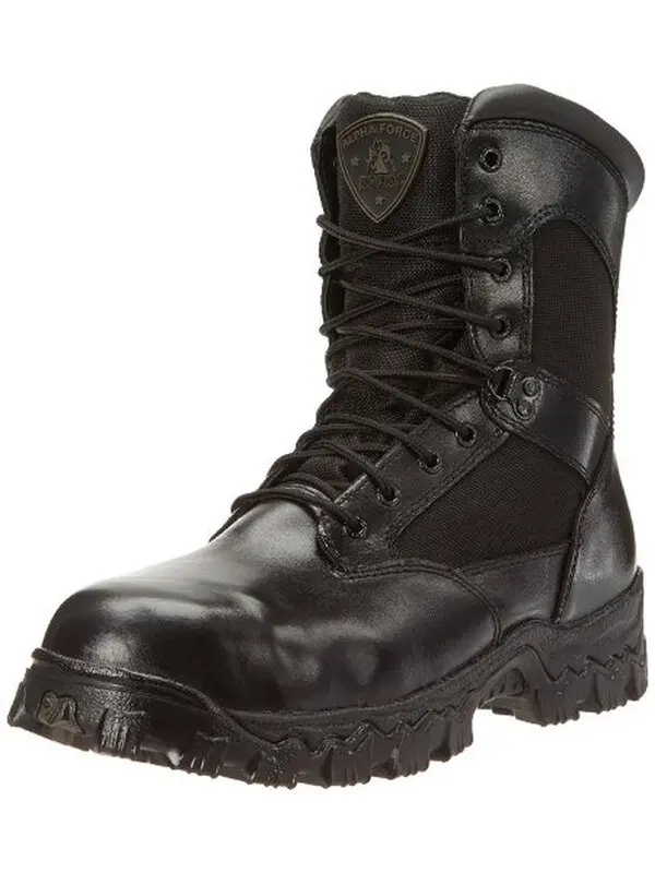 Buy ROCKY Alpha Force 8" Leather Slip Resistant Work Boots - Black At ...