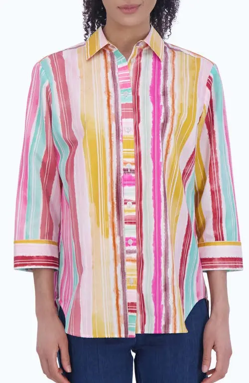 Foxcroft Watercolor Stripe Non-iron Cotton Shirt