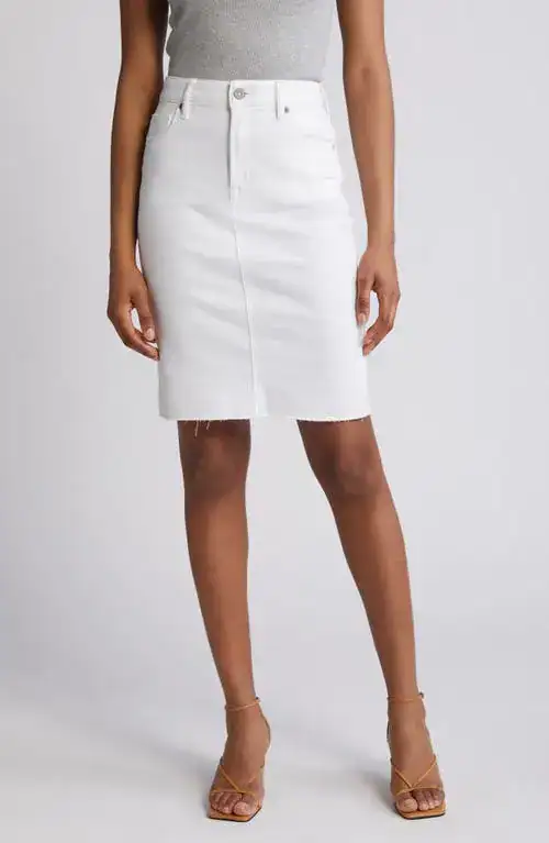 Hidden Jeans Raw Hem Pencil Denim Skirt White Editorialist