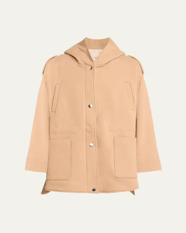FAZ Hooded Top Coat With Drawcord Waist - Camel