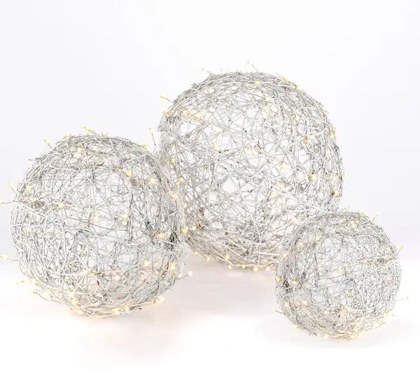 GERSON INTERNATIONAL Set Of 3 Asst Vine Balls W Bright White Lights Gerson Co