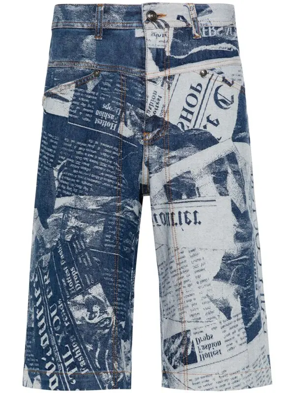 Versace Newspaper-print Denim Shorts