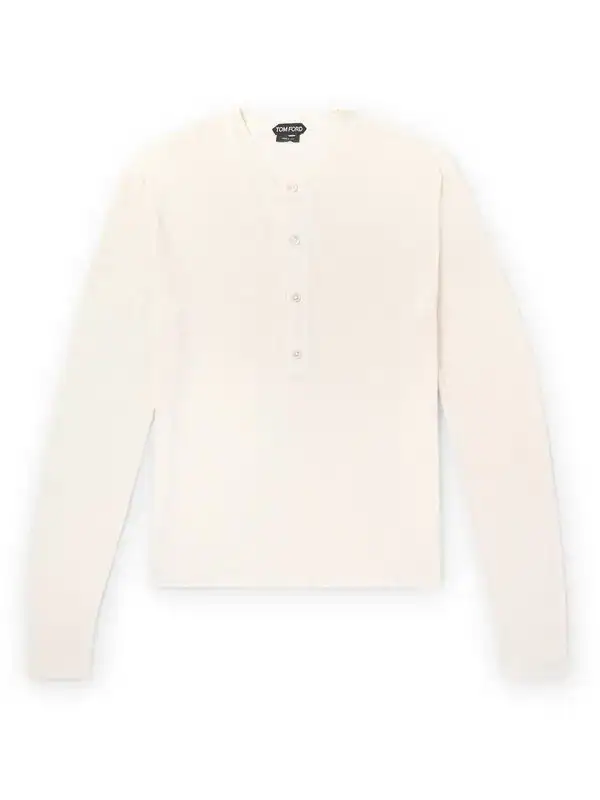 Tom Ford Ribbed Silk-Blend Henley Shirt It 46 White Editorialist