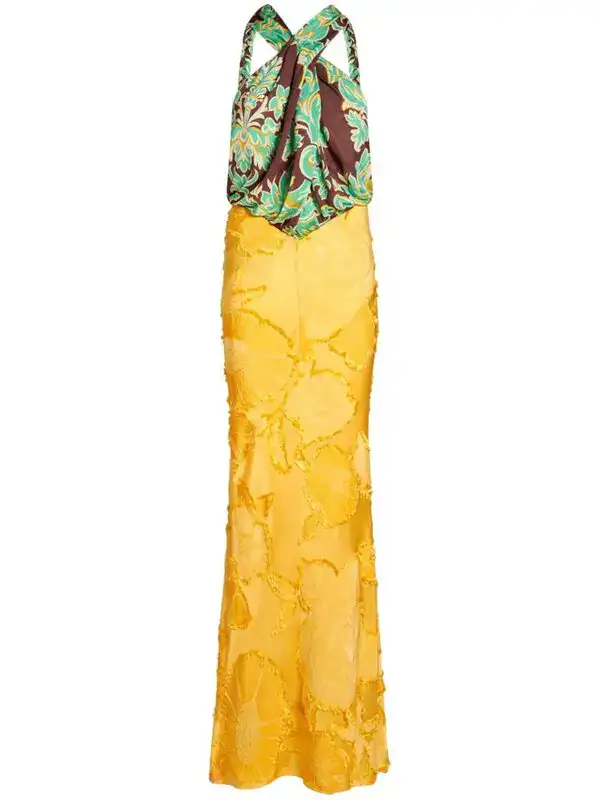 Etro Floral-Jacquard Halter Dress - Yellow | Editorialist