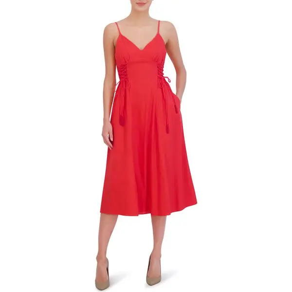 Vince Camuto Linen Blend Midi Dress With Tie Detail In Poppy - 74% Off |  Editorialist