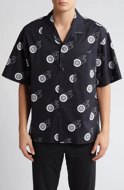 Hugo Boss Egeeno Flaming Tire Print Camp Shirt