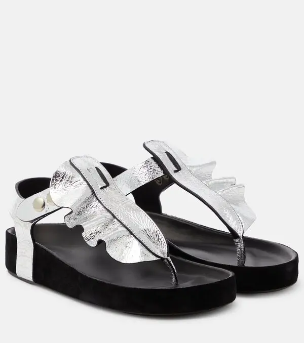 Isabel Marant Isela Metallic Leather Sandals - Silver