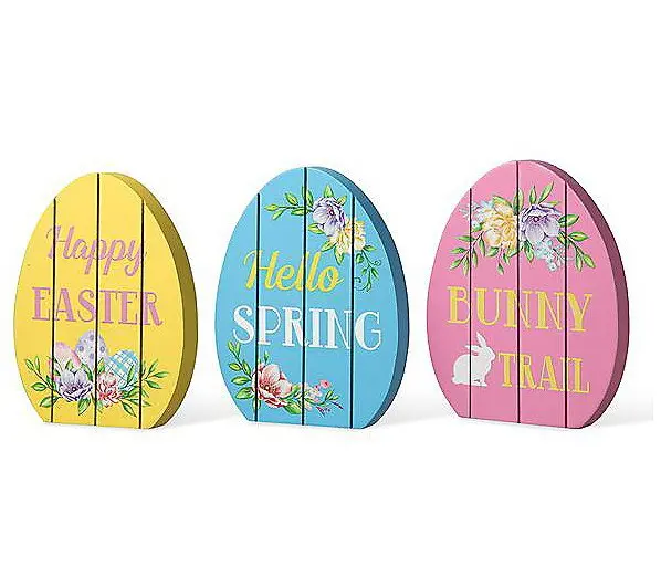 GLITZHOME 7.5' Easter Wooden Easter Egg Table D Cor Set Of 3