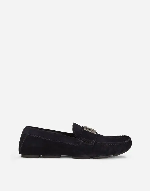 Dolce & Gabbana Suede Driver Loafers With Dg Logo - Blue
