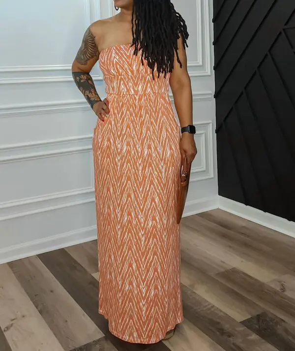 Buy Rachel Kate Printed Strapless Maxi Dress In Coral - Black At 35% ...