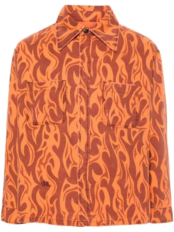 ERL Flame-print Canvas Shirt Jacket