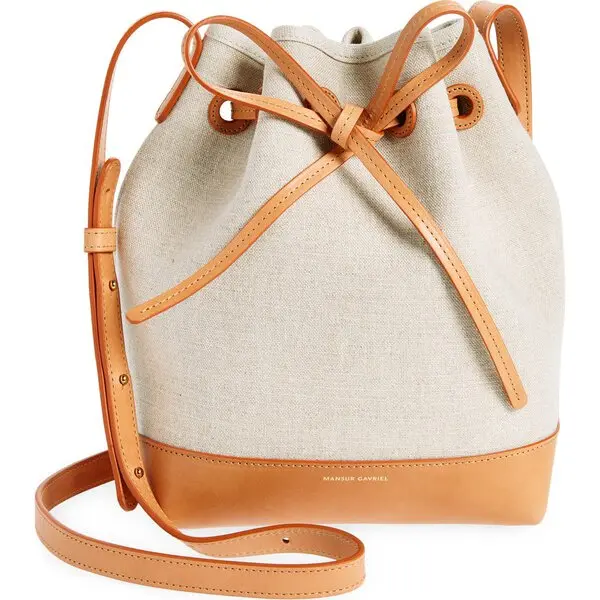 Mansur Gavriel Mini Canvas Leather Bucket Bag Natural